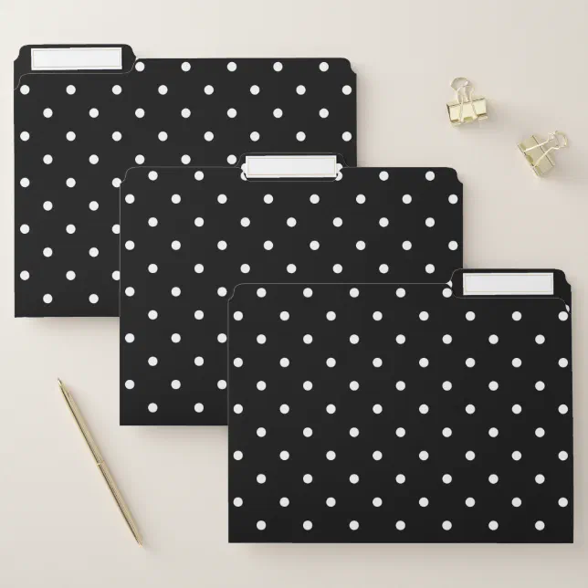 White Polka Dots on Black Pattern File Folder | Zazzle