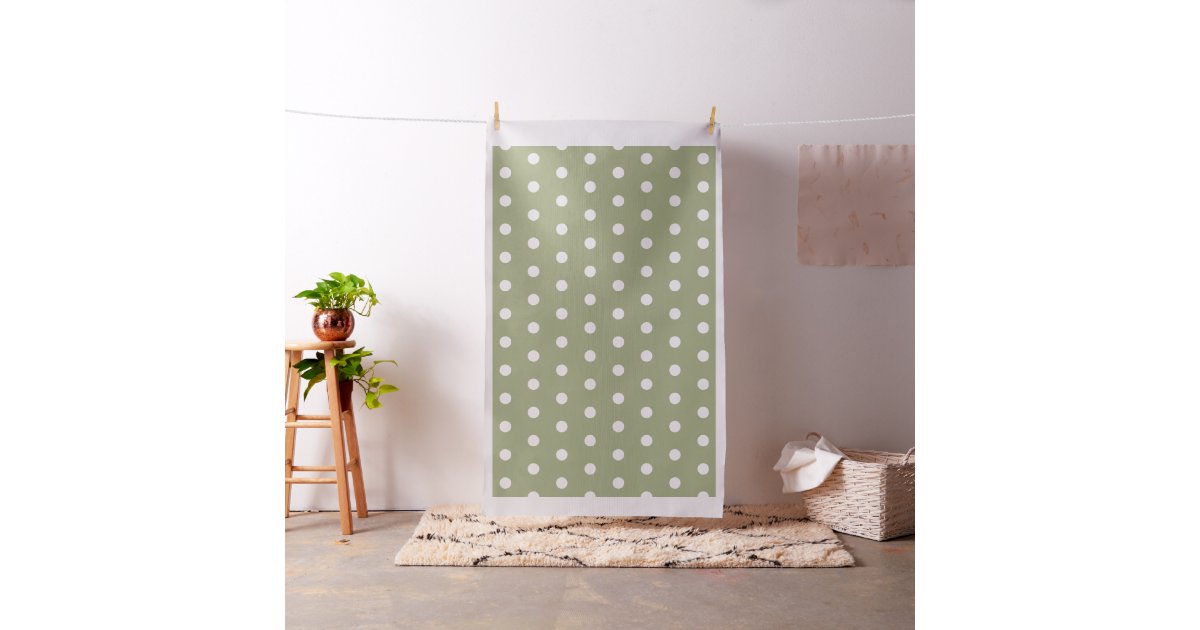 White Polka Dots on Sage Green Fabric | Zazzle