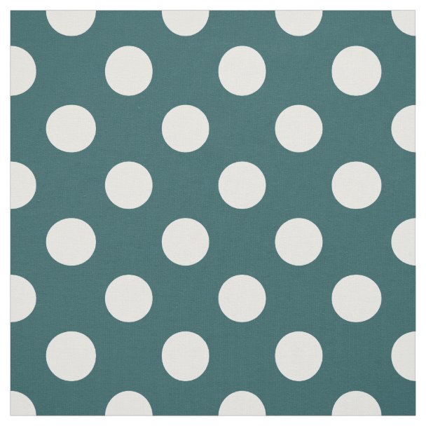 White on Teal Green Polka Dot Fabric | Zazzle