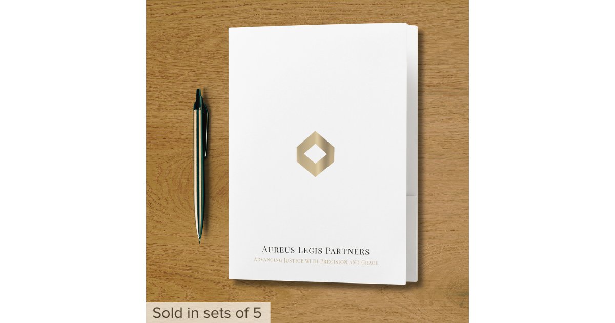 White Presentation Folder with Gold Logo | Zazzle