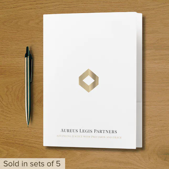 White Presentation Folder with Gold Logo | Zazzle