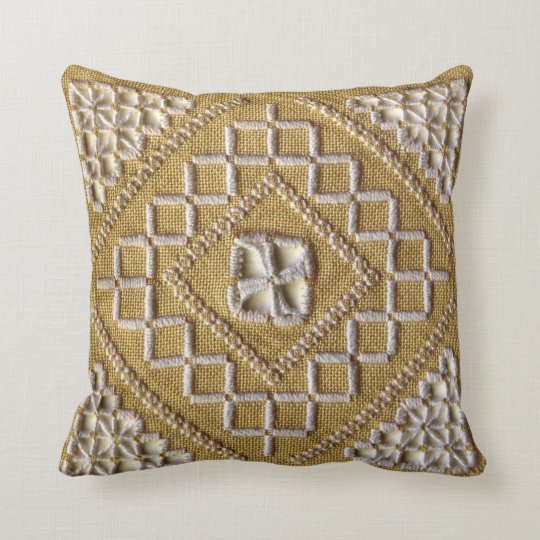 White PRINTED embroidery on linen custom Throw Pillow | Zazzle.com