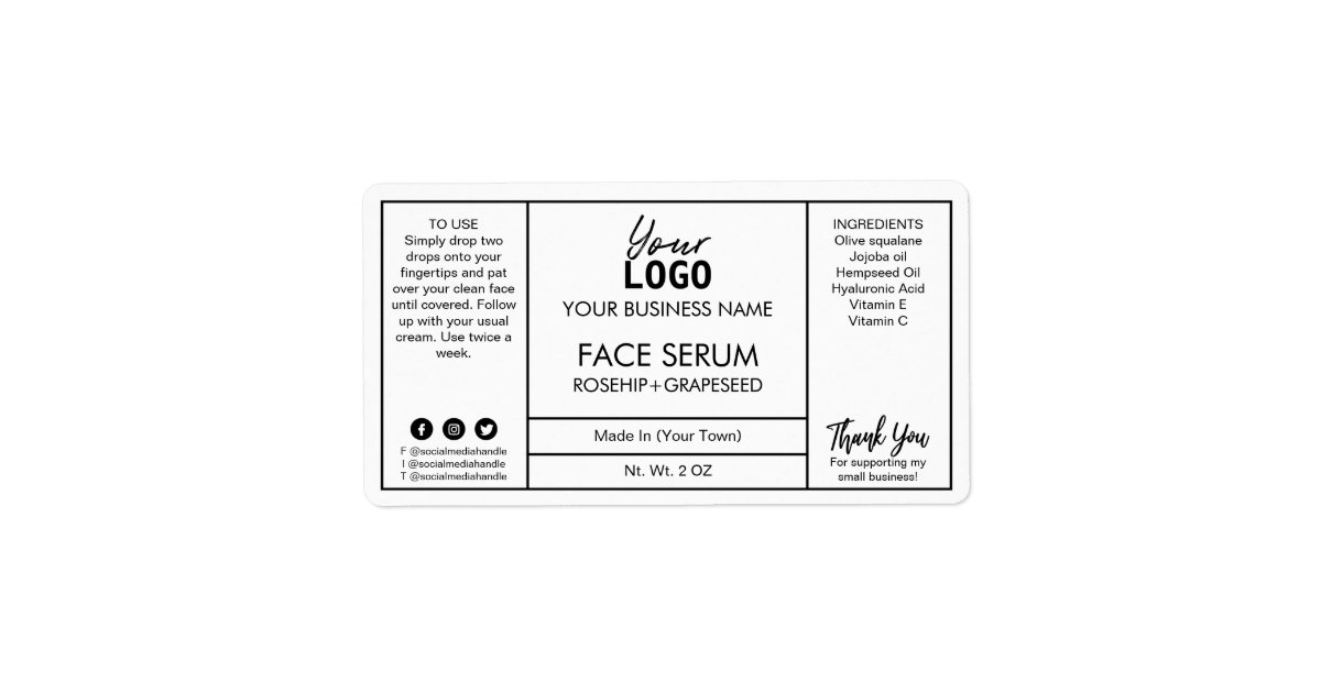 White Professional Face Serum Labels | Zazzle