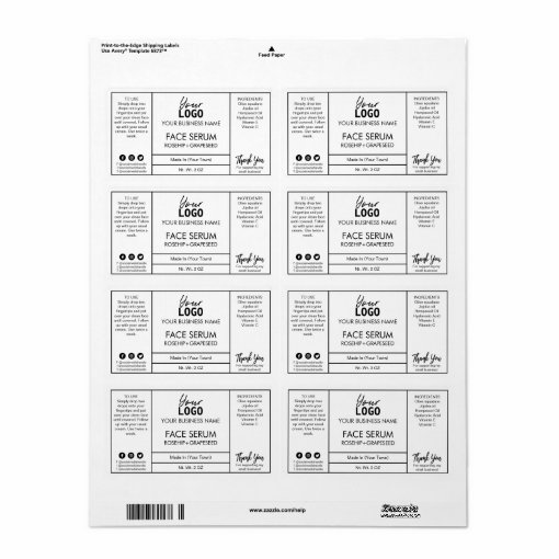 White Professional Face Serum Labels | Zazzle