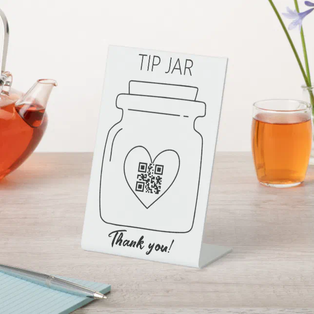 White, professional QR code digital tip jar Pedestal Sign | Zazzle