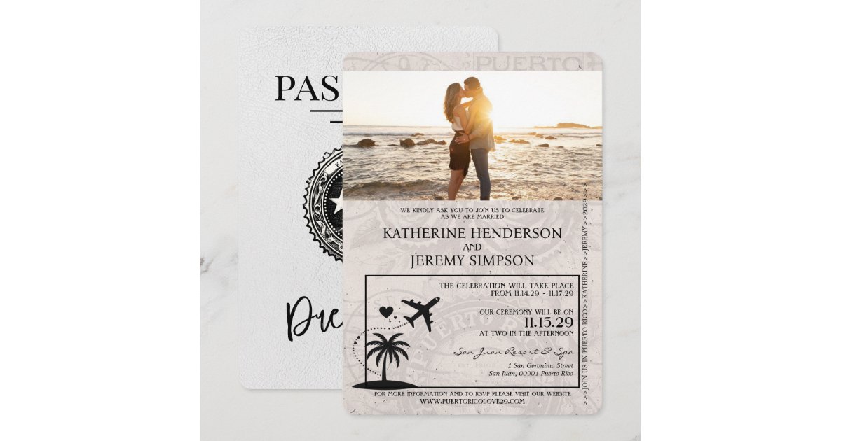 White Puerto Rico Passport Wedding Invitation | Zazzle