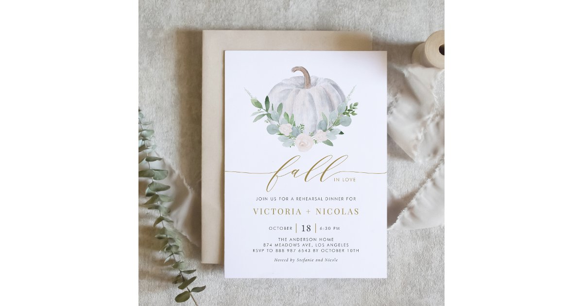White Pumpkin and Greenery Fall Engagement Party Invitation | Zazzle