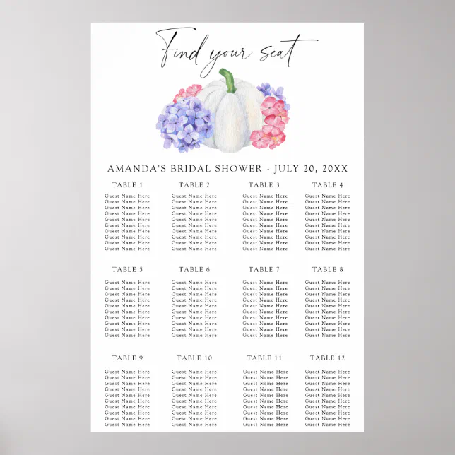 White pumpkin - bridal shower seating chart | Zazzle