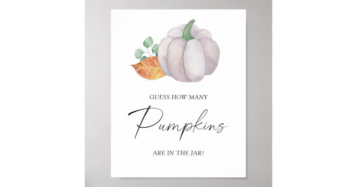 White pumpkin -guess how many pumpkins poster | Zazzle