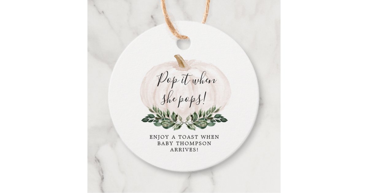 White Pumpkin Pop It When She Pops Champagne Favor Tags | Zazzle