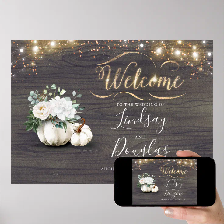 White Pumpkin Rustic Fall Wedding Sign | Zazzle