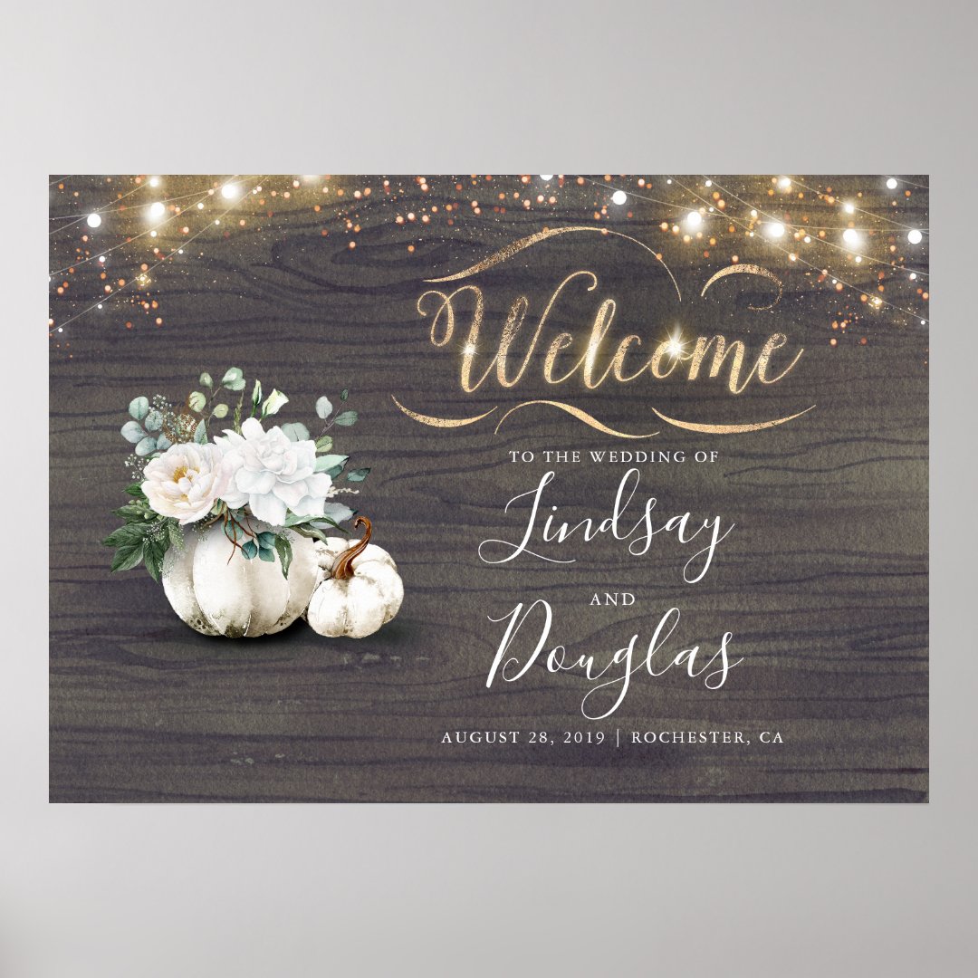 White Pumpkin Rustic Fall Wedding Sign | Zazzle