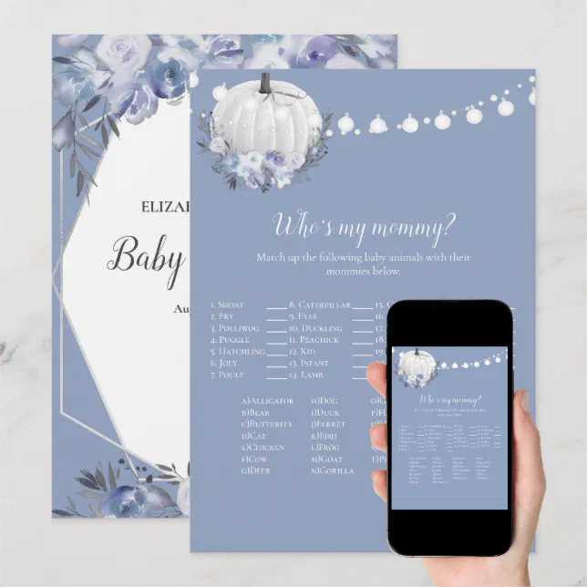 White Pumpkin Who's My Mommy Baby Shower Game Invitation | Zazzle