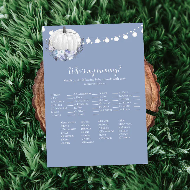 White Pumpkin Who's My Mommy Baby Shower Game Invitation | Zazzle