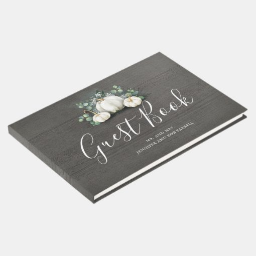 White Pumpkins Rustic Country Fall Wedding Guest Book | Zazzle