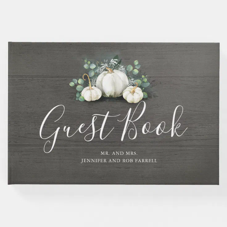 White Pumpkins Rustic Country Fall Wedding Guest Book | Zazzle