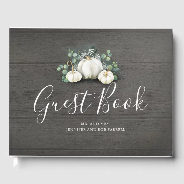 White Pumpkins Rustic Country Fall Wedding Guest Book | Zazzle
