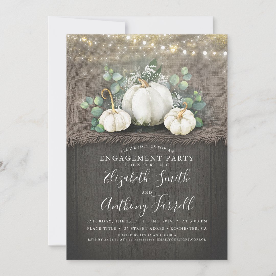 White Pumpkins Rustic Engagement Party Invitation | Zazzle