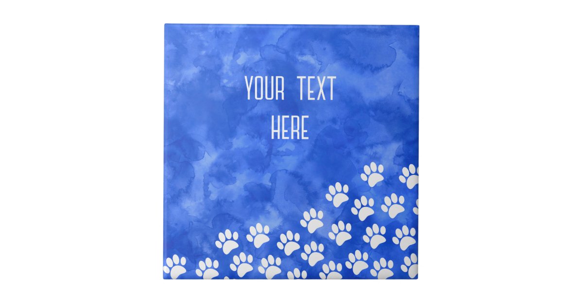 White Puppy Paw Prints Watercolor Custom Text Ceramic Tile | Zazzle