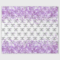 White purple confetti glitter birthday wrapping paper | Zazzle