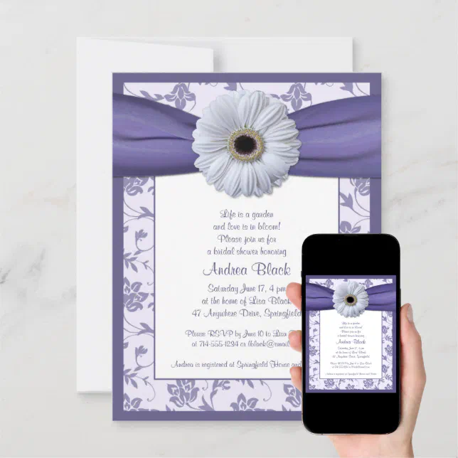White Purple Daisy Bridal Shower Invitation | Zazzle