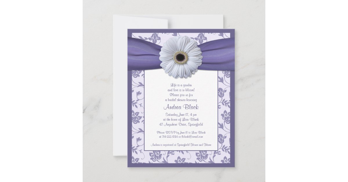White Purple Daisy Bridal Shower Invitation | Zazzle