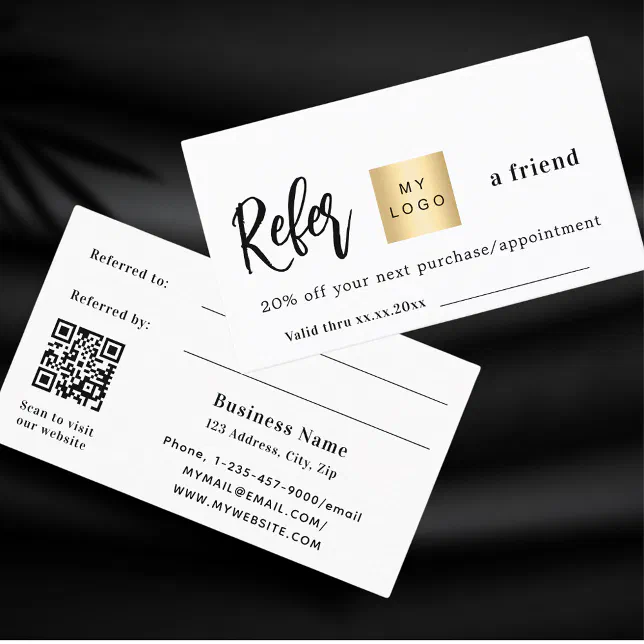 White qr code business logo referral card | Zazzle