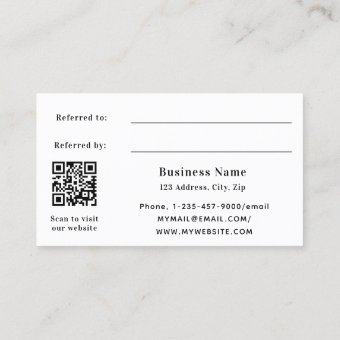 White qr code business logo referral card | Zazzle
