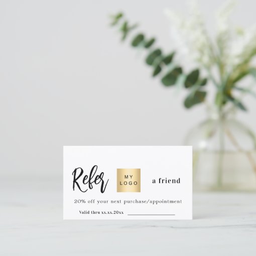 White qr code business logo referral card | Zazzle