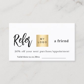 White qr code business logo referral card | Zazzle