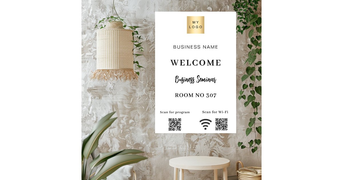 White QR code business logo seminar room wifi Poster | Zazzle