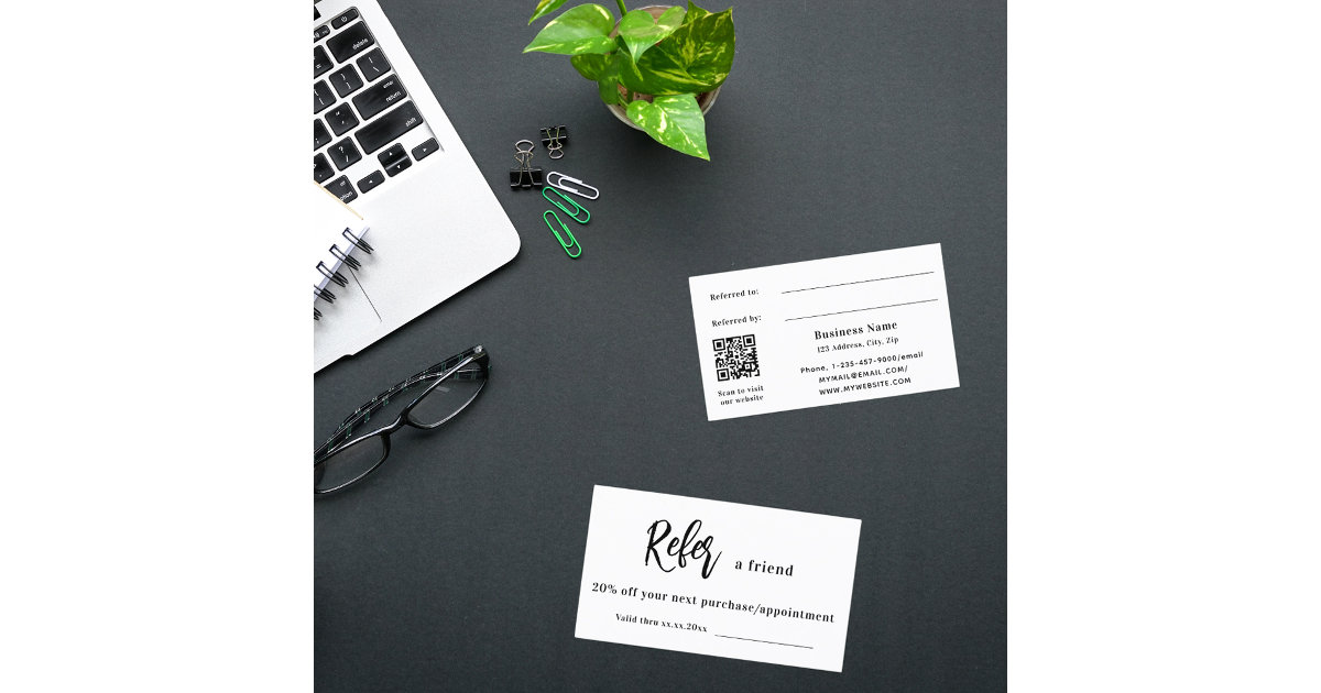 White qr code business referral card | Zazzle