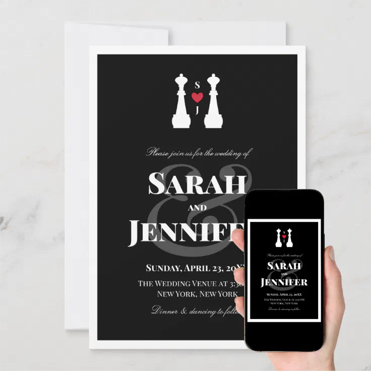 White Queen Chess Pieces Lesbian Wedding Invitation | Zazzle