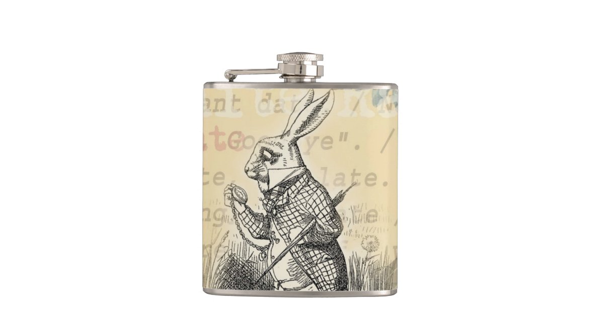 White Rabbit Alice in Wonderland Art Flask | Zazzle