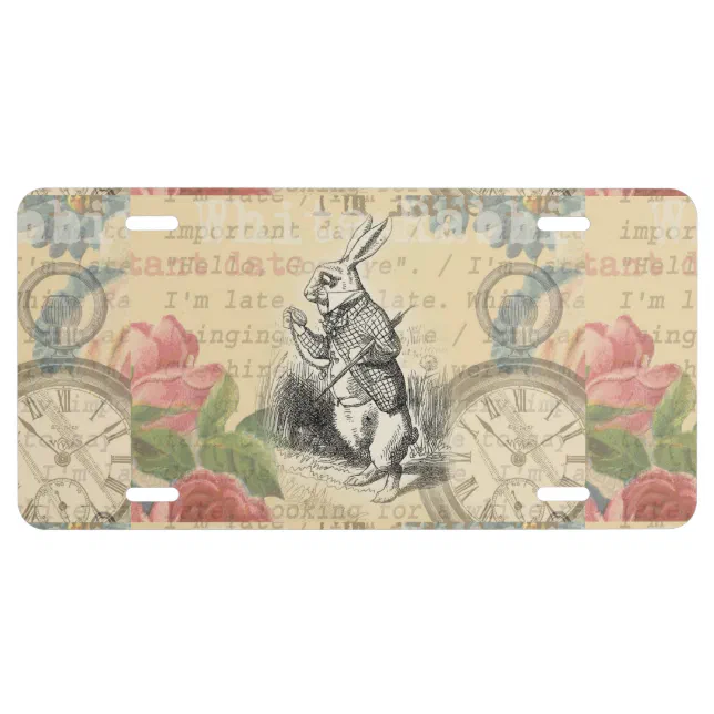 White Rabbit Alice in Wonderland Art License Plate | Zazzle