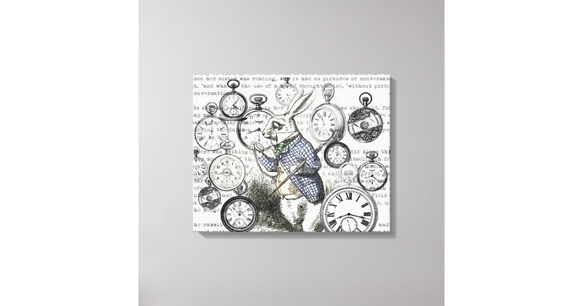White Rabbit Alice in Wonderland Clocks Canvas Print | Zazzle