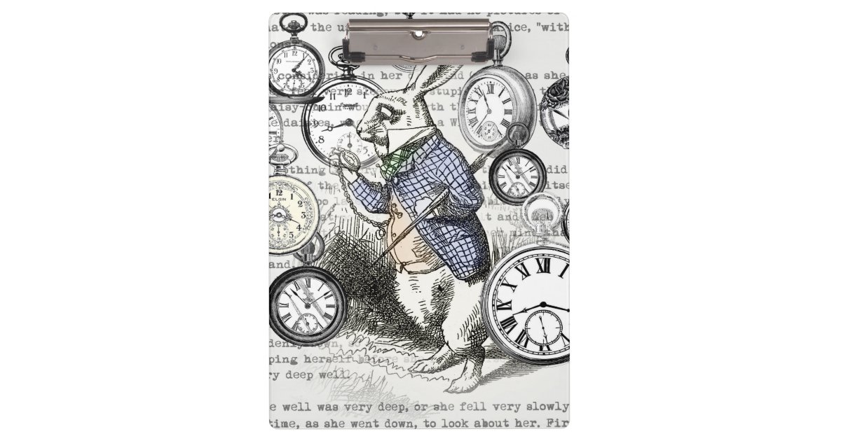 White Rabbit Alice in Wonderland Clocks Clipboard | Zazzle