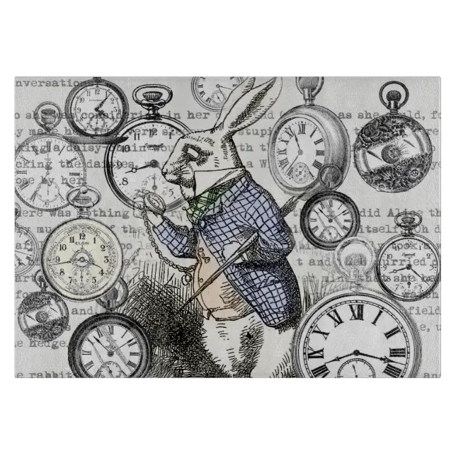 White Rabbit Alice in Wonderland Clocks Cutting Board | Zazzle