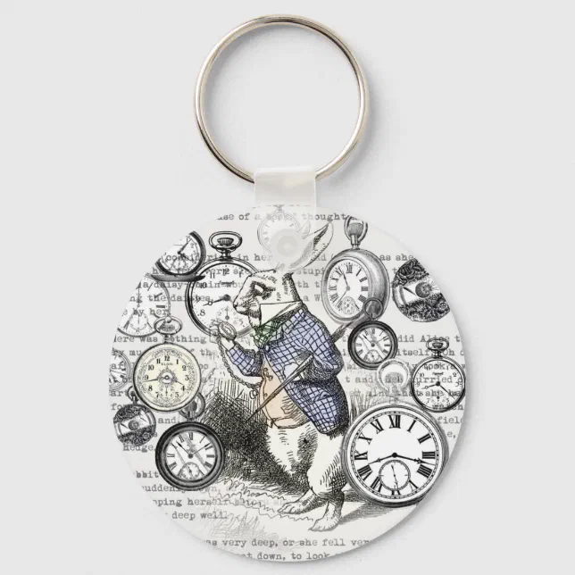 White Rabbit Alice in Wonderland Clocks Keychain | Zazzle
