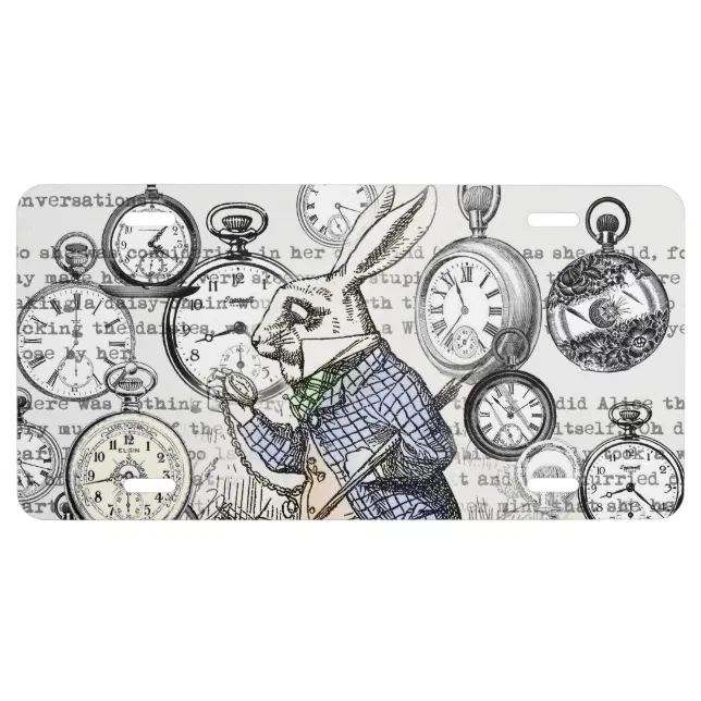 White Rabbit Alice in Wonderland Clocks License Plate | Zazzle