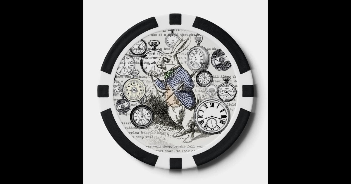 White Rabbit Alice in Wonderland Clocks Poker Chips | Zazzle
