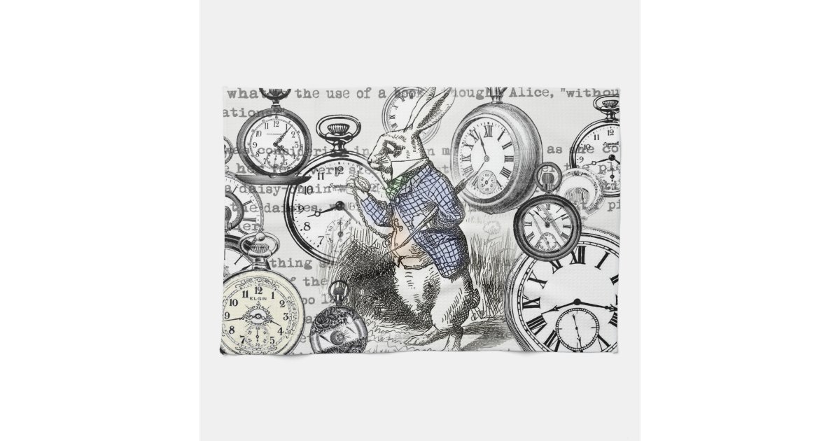 White Rabbit Alice in Wonderland Clocks Towel | Zazzle