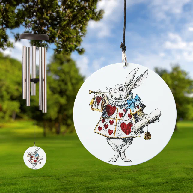 White Rabbit Alice Wonderland Hearts Wind Chime | Zazzle