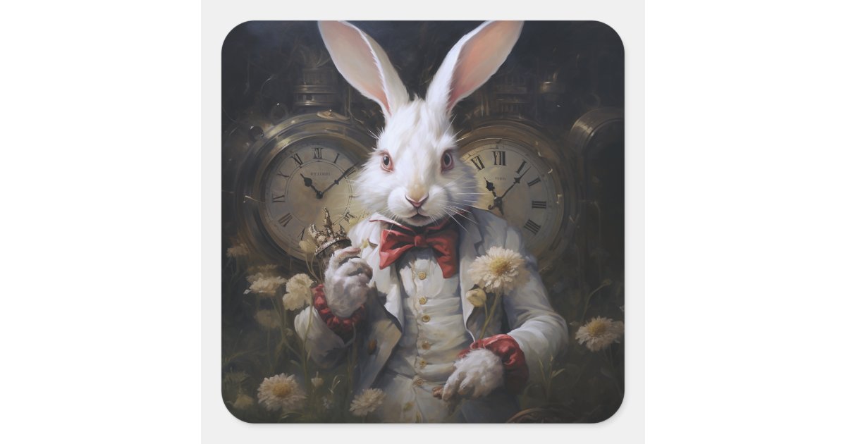 White Rabbit Always Late Square Sticker | Zazzle