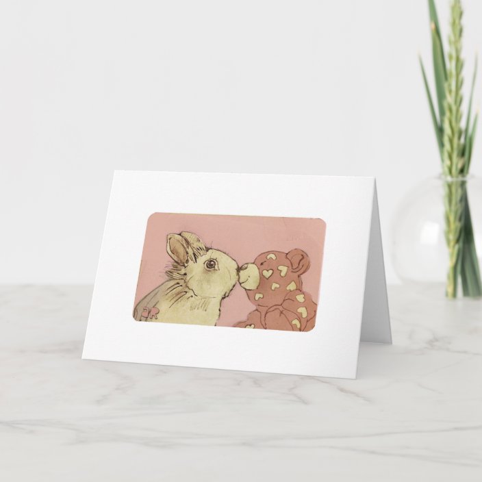 White Rabbit and Valentine Bear Card | Zazzle