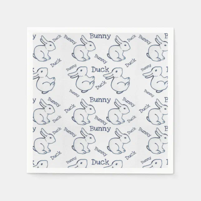 White Rabbit Duck Optical Illusion Drawing Easter Napkins | Zazzle