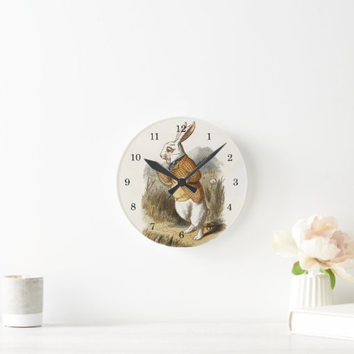 White Rabbit from Alice In Wonderland Vintage Art Round Clock | Zazzle