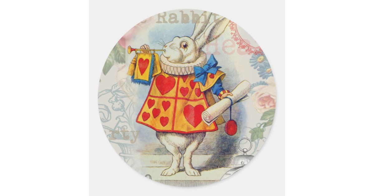 White Rabbit Hearts Alice Classic Classic Round Sticker | Zazzle