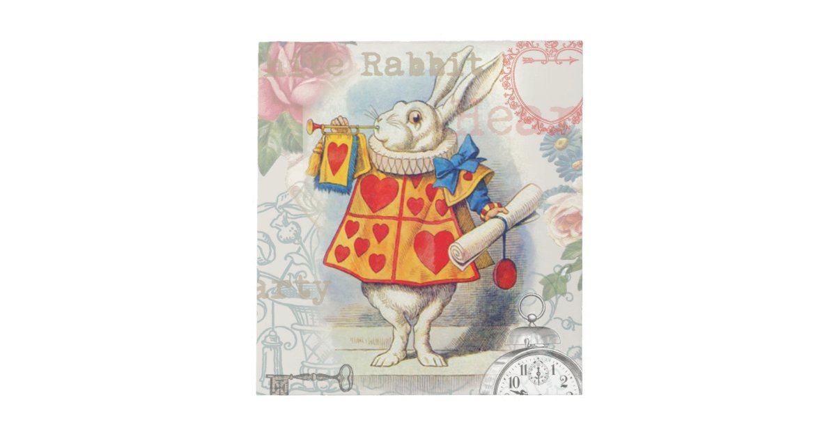 White Rabbit Hearts Alice Classic Notepad | Zazzle