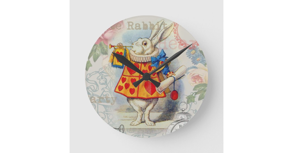 White Rabbit Hearts Alice Classic Round Clock | Zazzle